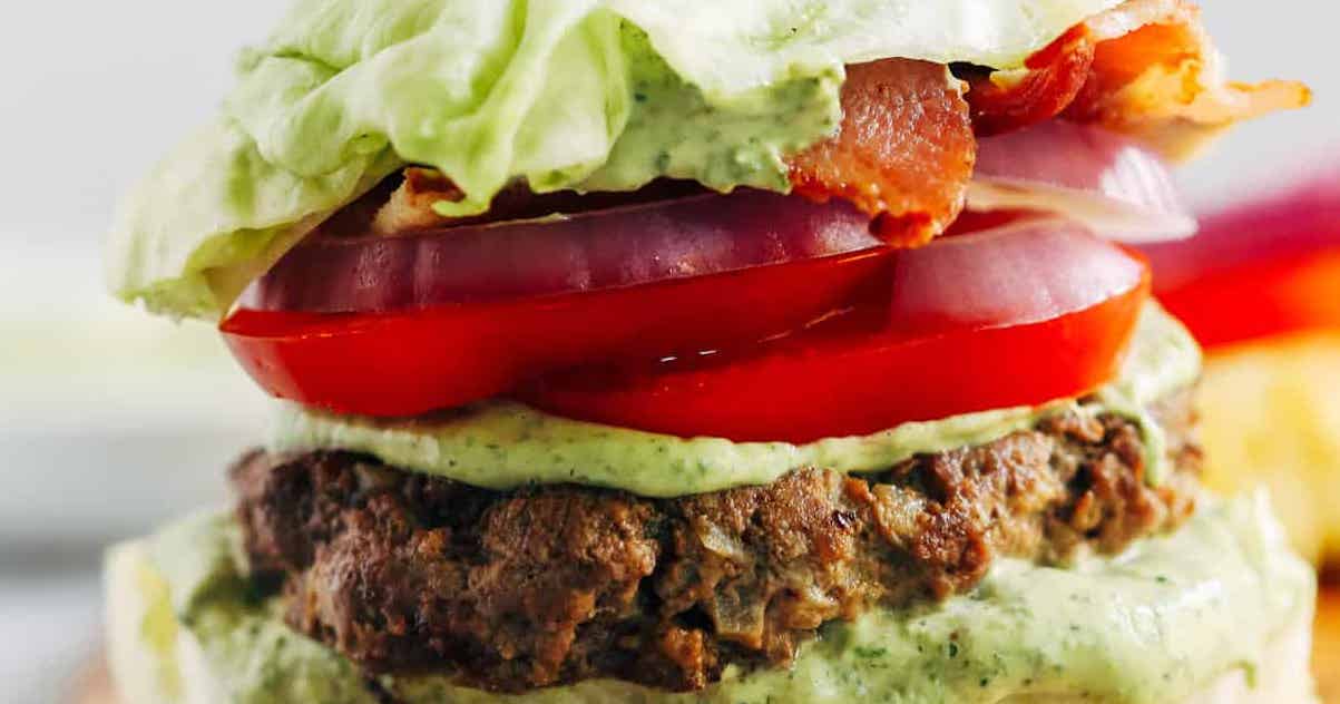 Spinach Sauce Bunless Burger - Primavera Kitchen