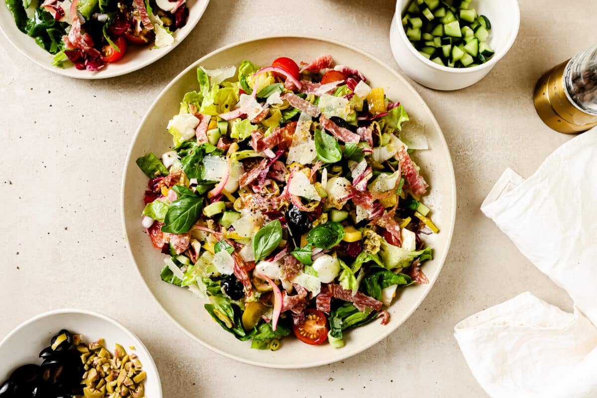 Italian Chopped Salad - With Salami, Olives & Mozzarella Balls